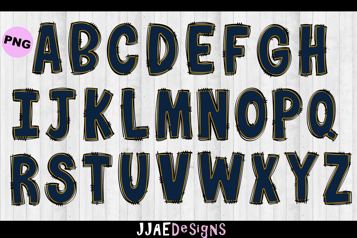 Navy Blue & Gold Alphabet PNG Letters Doodle Letters PNG - Etsy