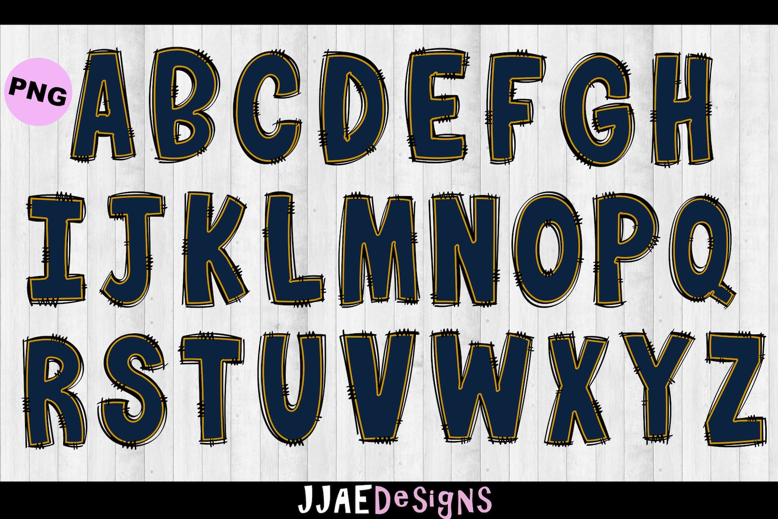 Navy Blue & Gold Alphabet PNG Letters Doodle Letters PNG - Etsy
