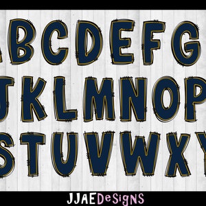 Navy Blue & Gold Alphabet PNG Letters, Doodle Letters PNG Letters, Navy ...
