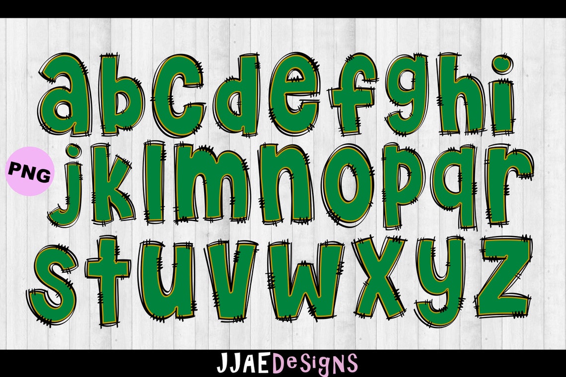 Green & Gold Alphabet PNG Letters, Doodle Letters PNG Letters, Green ...