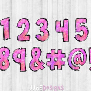 Watercolor PNG Letters, Pink Purple Doodle Sublimation Alphabet, Pink ...