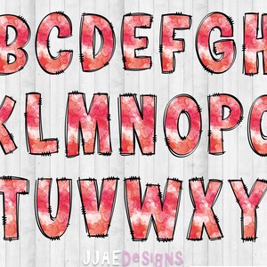 Valentine Watercolor Alphabet PNG Letters, Doodle Letters PNG Letters ...