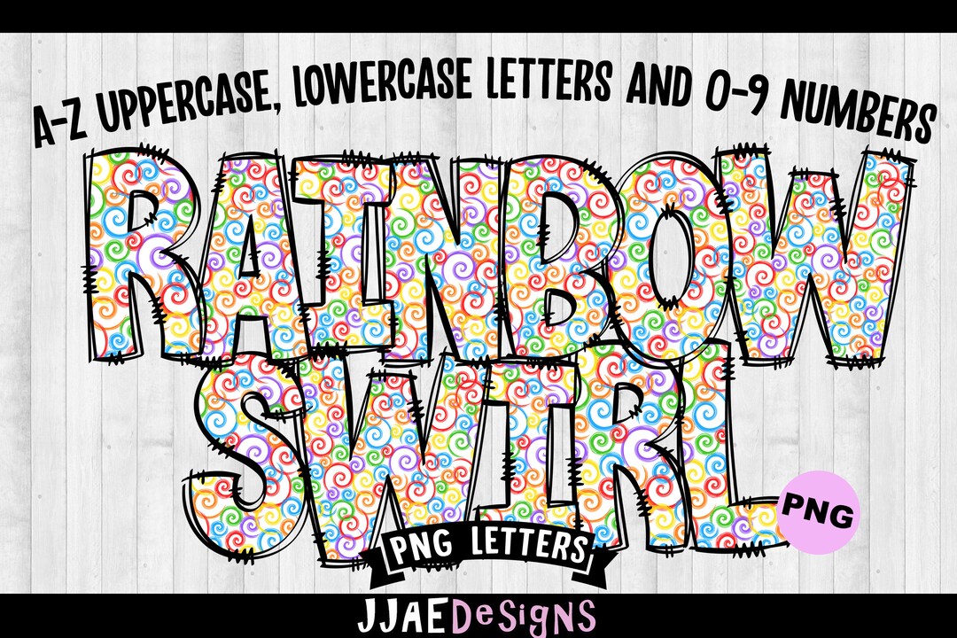 Rainbow Swirl Doodle Letters, Colorful Swirl Doodle Sublimation ...