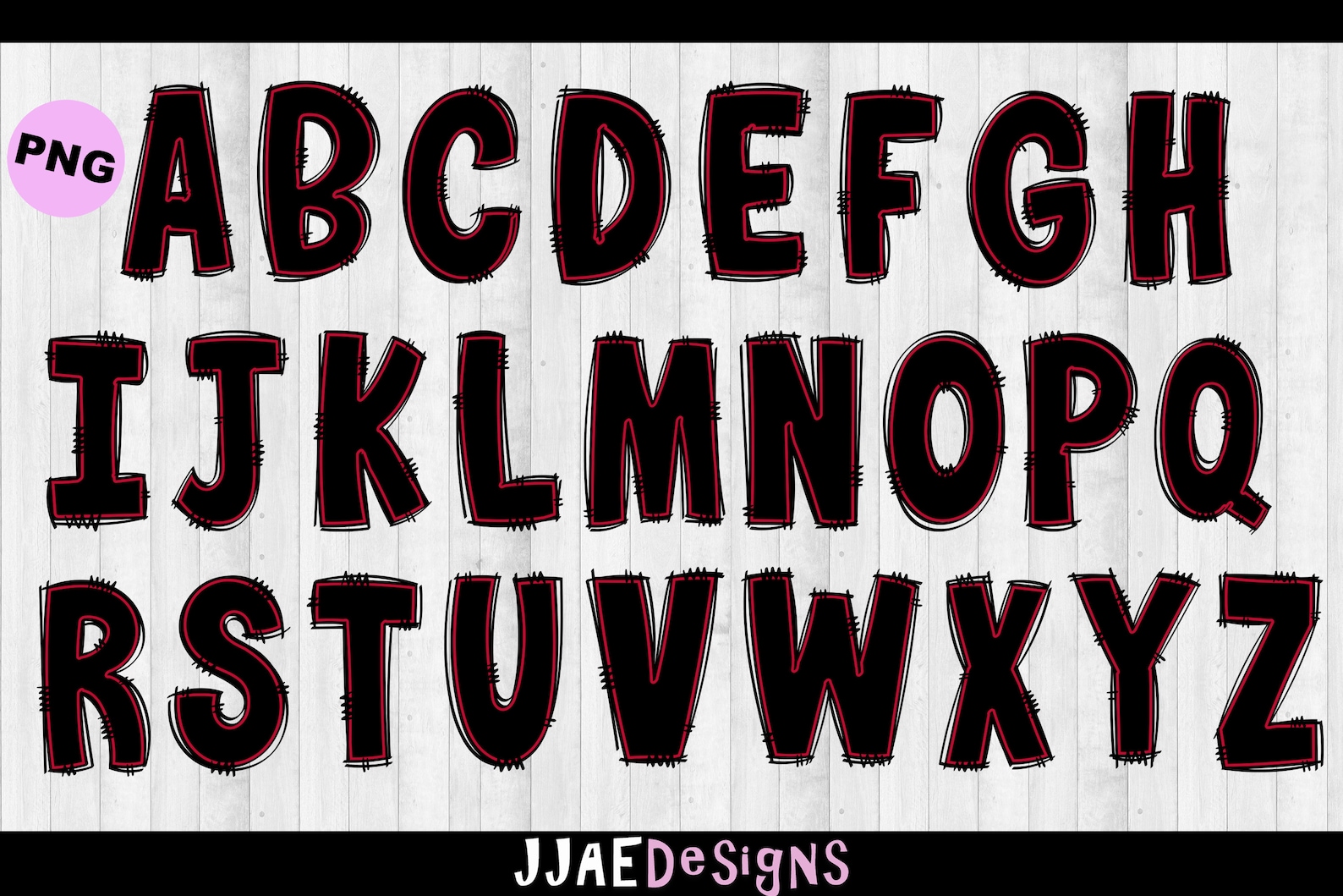 Red & Black Doodle Alphabet PNG Letters, Doodle Letters PNG Letters ...