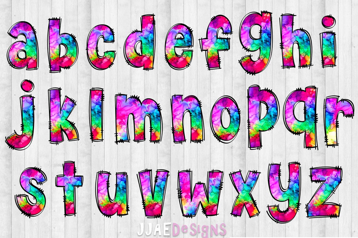Rainbow Ink Watercolor PNG Letters Doodle Sublimation - Etsy