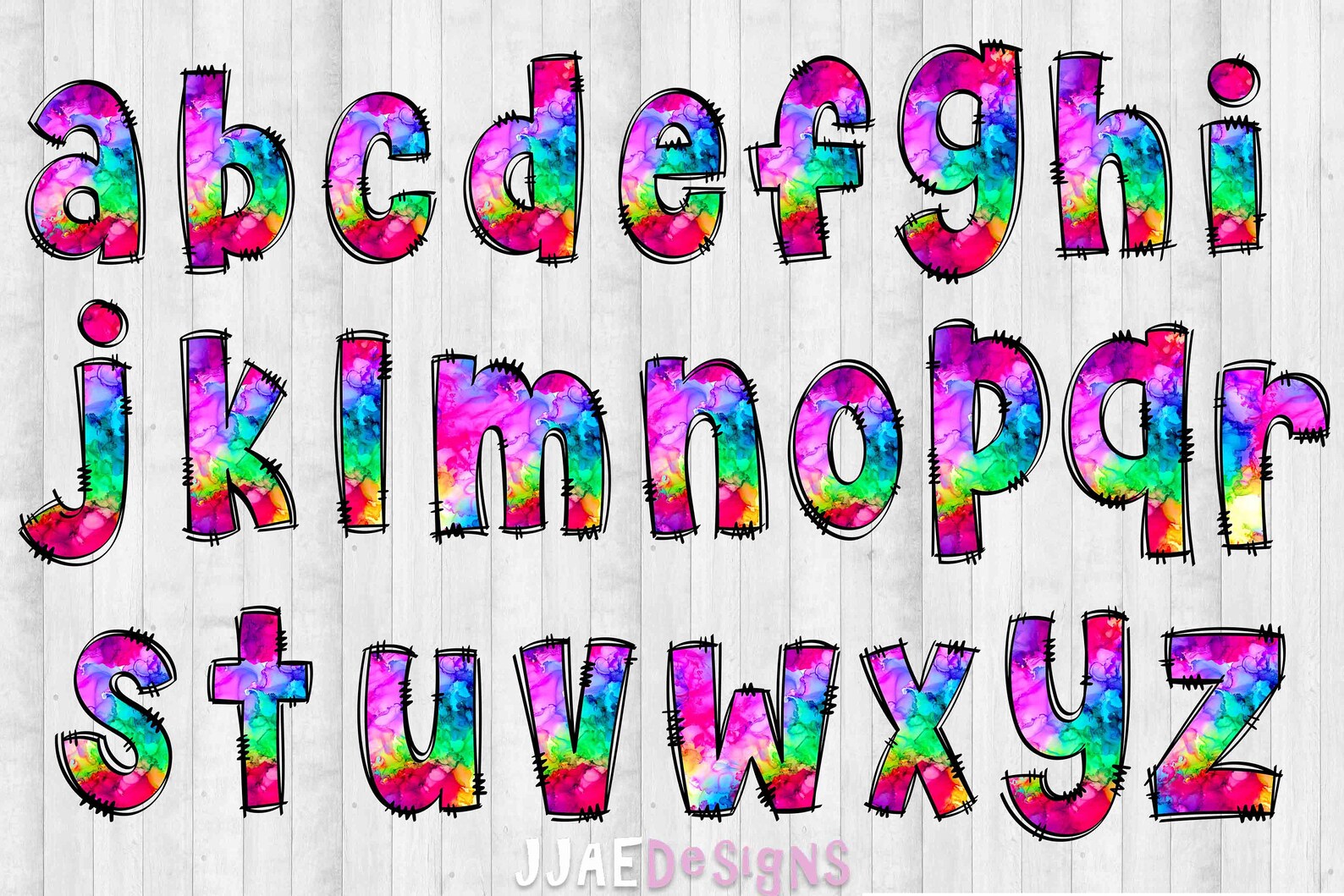 Rainbow Ink Watercolor PNG Letters, Doodle Sublimation Alphabet Bundle ...