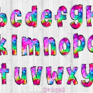 Rainbow Ink Watercolor PNG Letters, Doodle Sublimation Alphabet Bundle ...