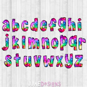 Rainbow Ink Watercolor PNG Letters, Doodle Sublimation Alphabet Bundle ...