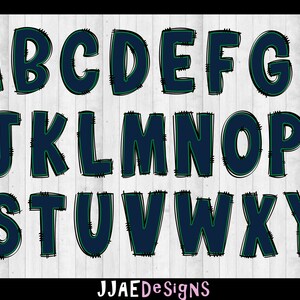 Navy Blue & Green Alphabet PNG Letters, Doodle Letters PNG Letters ...