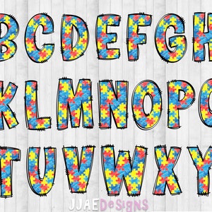 Puzzle PNG Letters, Autism Alphabet Doodle, Autism Doodle Letters ...
