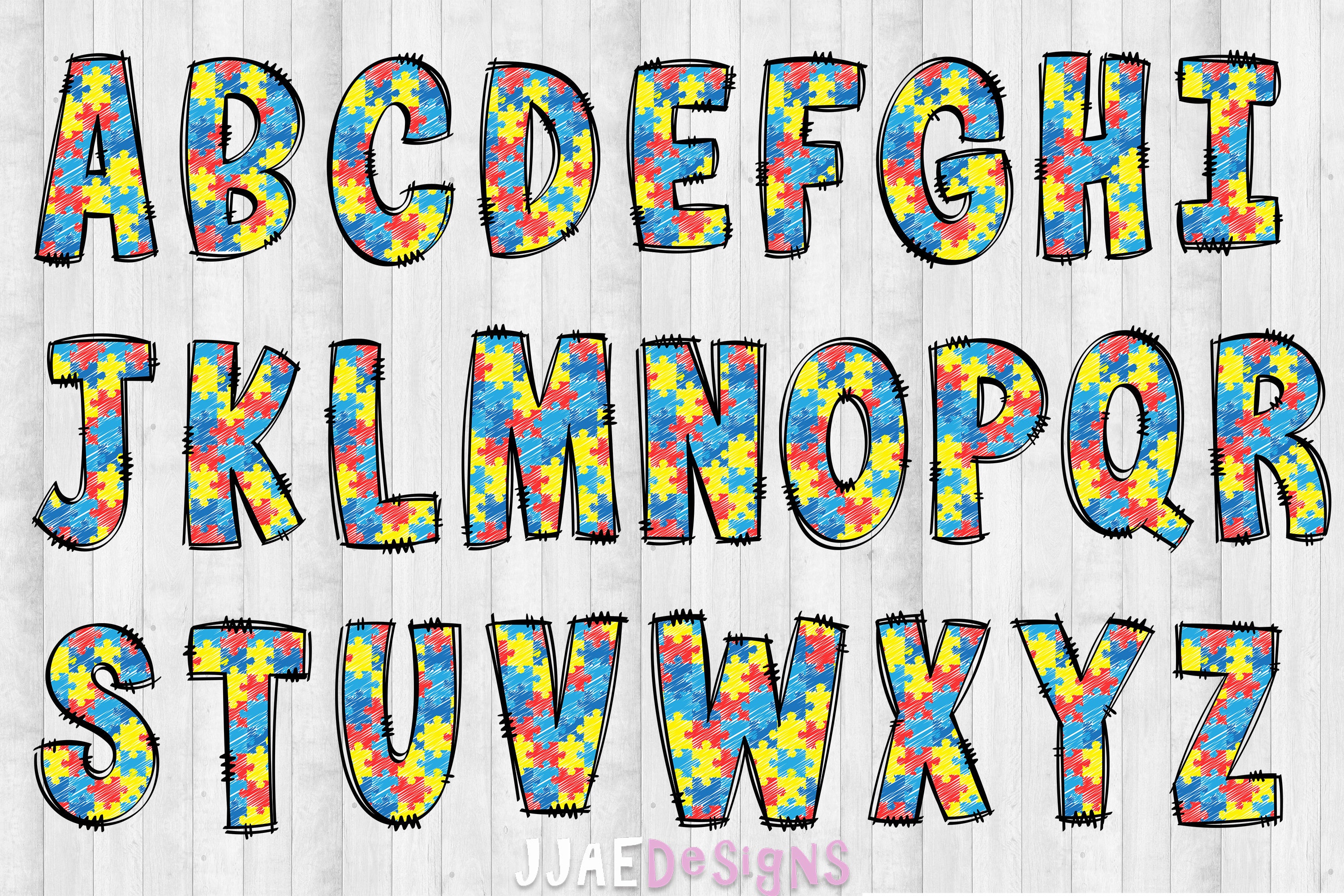 Rompecabezas PNG letras autismo alfabeto garabato autismo - Etsy México