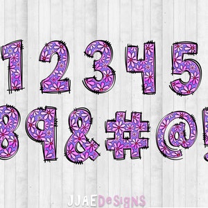 Pink Purple Floral Doodle Letters, Floral Alphabet Letters, Floral ...