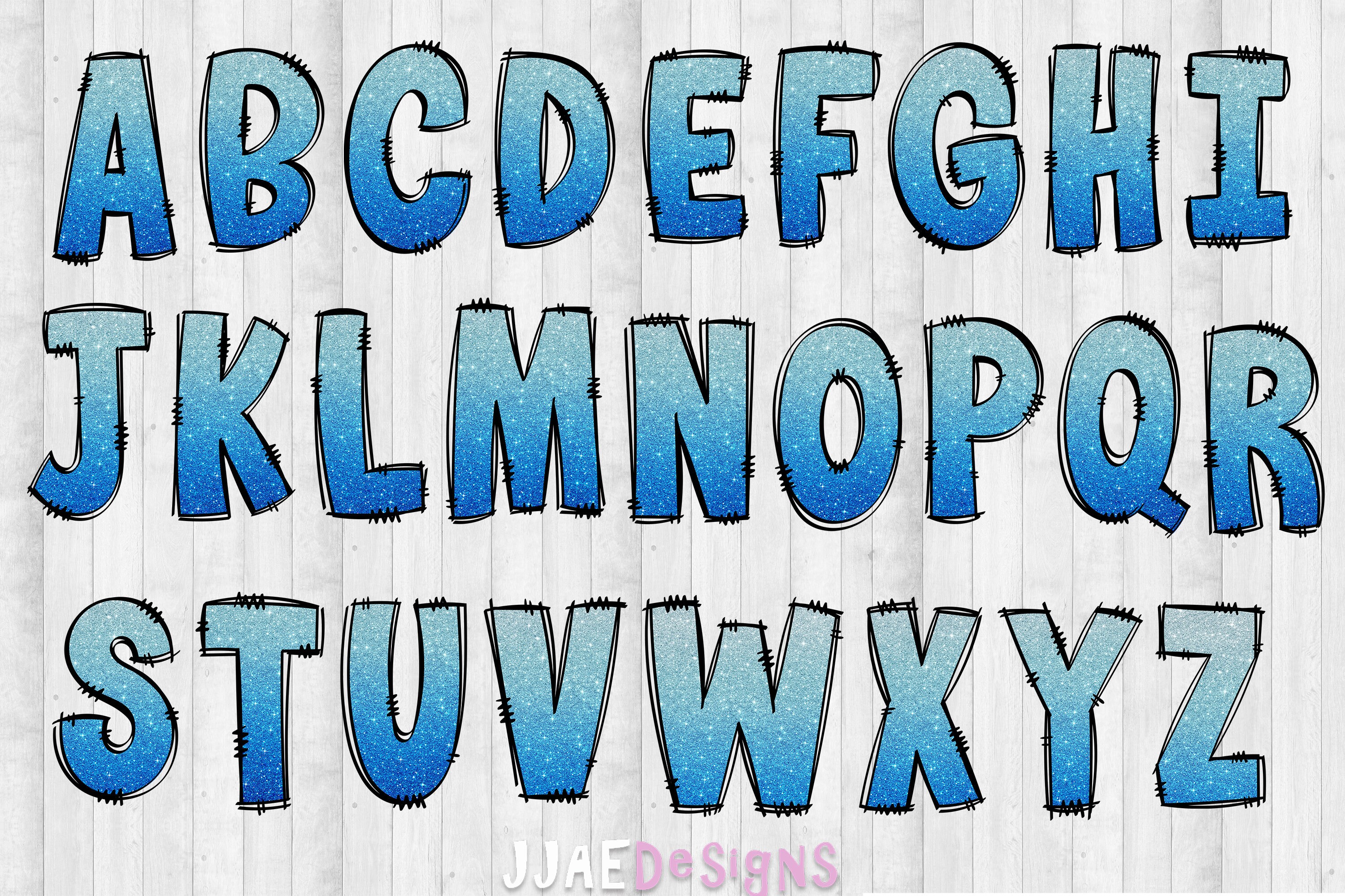 Blue Glitter Doodle Letters, Glitter Alphabet Letters, Blue PNG, Blue ...