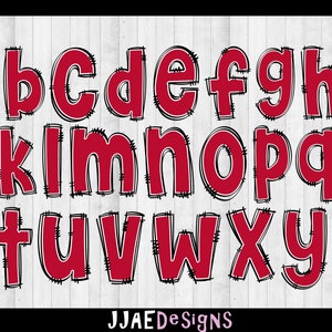 Red & Black Doodle Alphabet PNG Letters, Doodle Letters PNG Letters ...