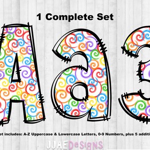 Rainbow Swirl Doodle Letters, Colorful Swirl Doodle Sublimation ...