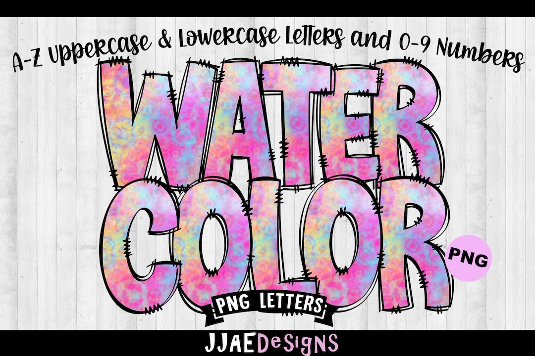 Watercolor PNG Letters, Doodle Sublimation Alphabet Bundle, Rainbow ...