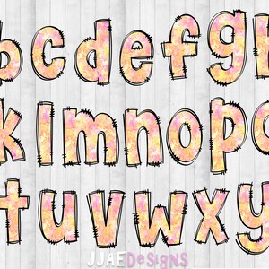 Pastel Doodle Font, Pink and Orange Doodle Alphabet Bundle, Swirl ...