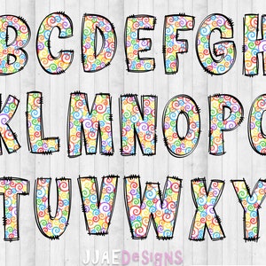 Rainbow Swirl Doodle Letters, Colorful Swirl Doodle Sublimation ...