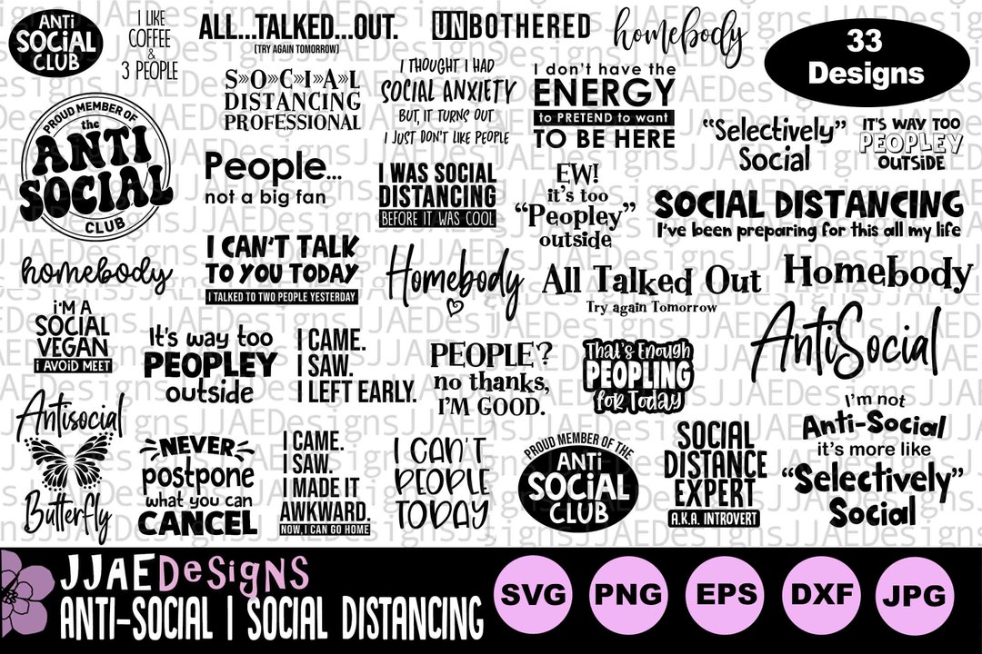 Anti-social Svg, Antisocial Svg Bundle, Anti Social Funny Sayings Svg ...