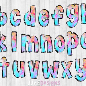 Watercolor PNG Letters, Doodle Sublimation Alphabet Bundle, Rainbow ...