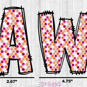 Polka Dot Font Doodle Alphabet, Polka Dot Alphabet Letters, PNG Bundle ...