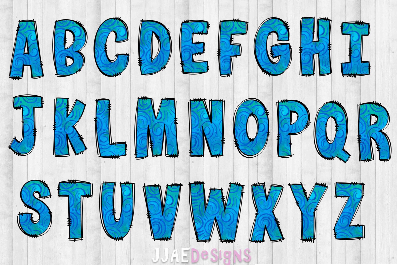 Blue Swirl PNG Letters, Doodle Sublimation Alphabet Bundle, Blue Png ...