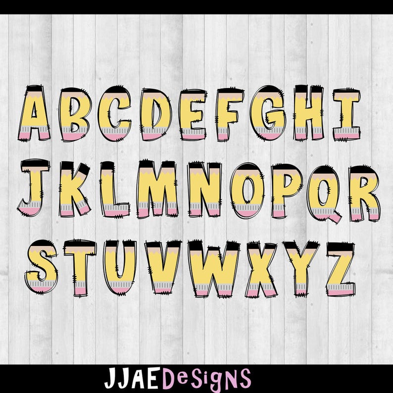 Pencil PNG Letters, Back to School Sublimation Alphabet Bundle, Pencil ...