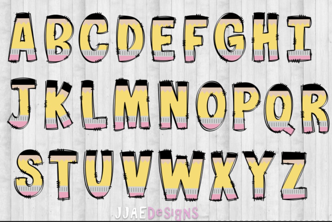 Pencil PNG Letters Back to School Sublimation Alphabet - Etsy