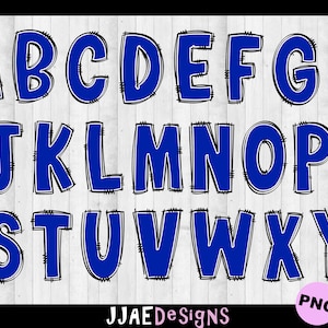 Blue PNG Letters, Doodle Blue Alphabet, PNG Doodle Letters Set PNG ...
