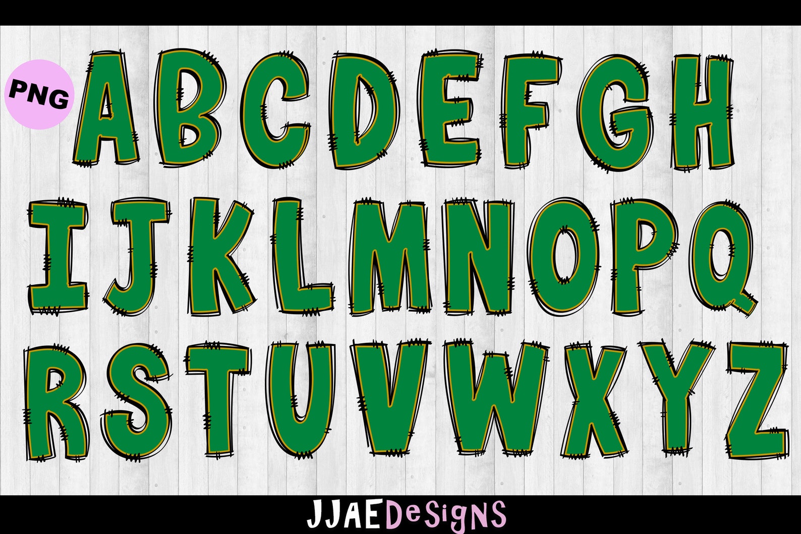 Green & Gold Alphabet PNG Letters, Doodle Letters PNG Letters, Green ...