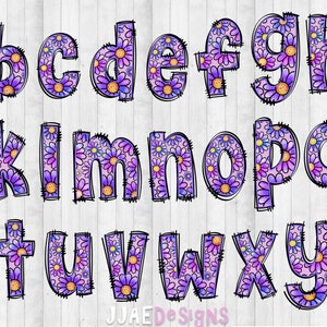 Pink Purple Floral Doodle Letters, Floral Alphabet Letters, Floral ...