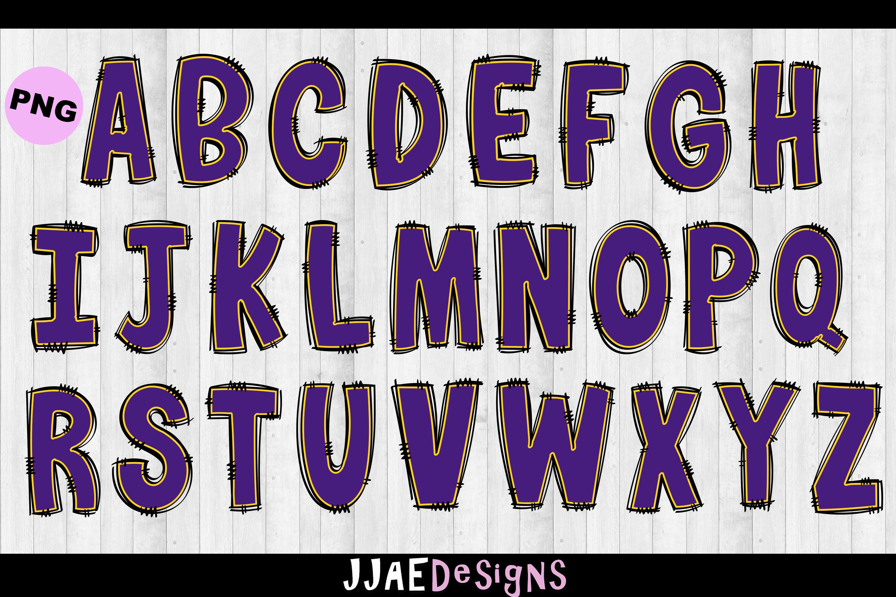 Purple & Gold Alphabet PNG Letters, Doodle Letters PNG Letters, Purple ...