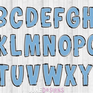 Light Blue PNG Letters, Doodle Blue Alphabet, PNG Doodle Letters Set ...