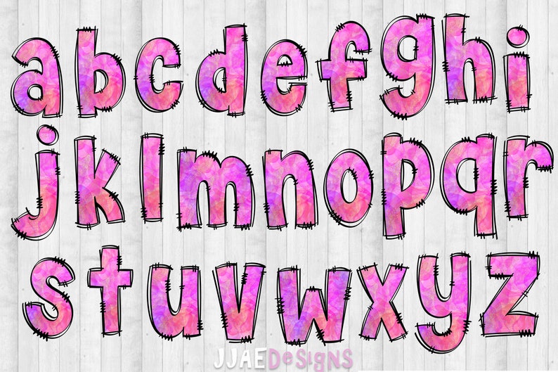 Watercolor PNG Letters, Pink Purple Doodle Sublimation Alphabet, Pink ...
