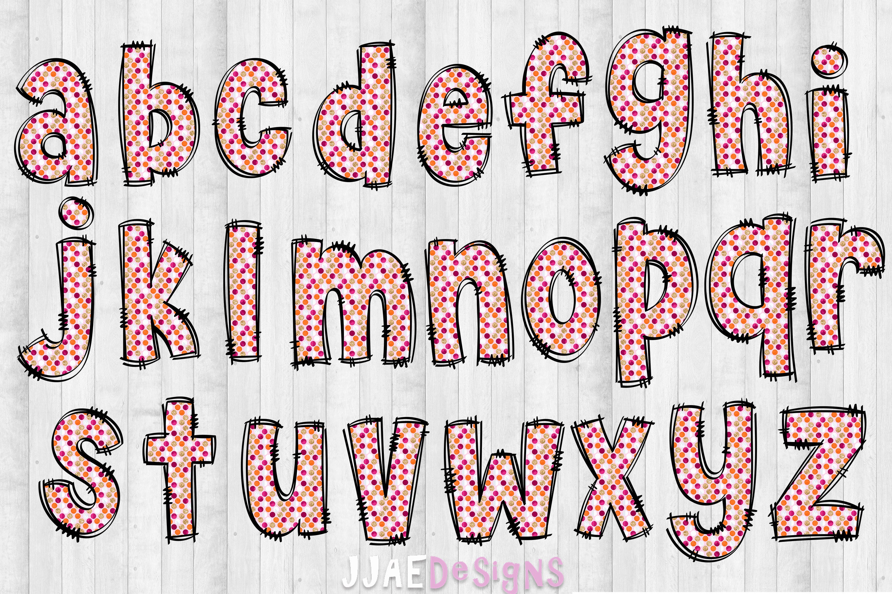 Polka Dot Font Doodle Alphabet, Polka Dot Alphabet Letters, PNG Bundle ...