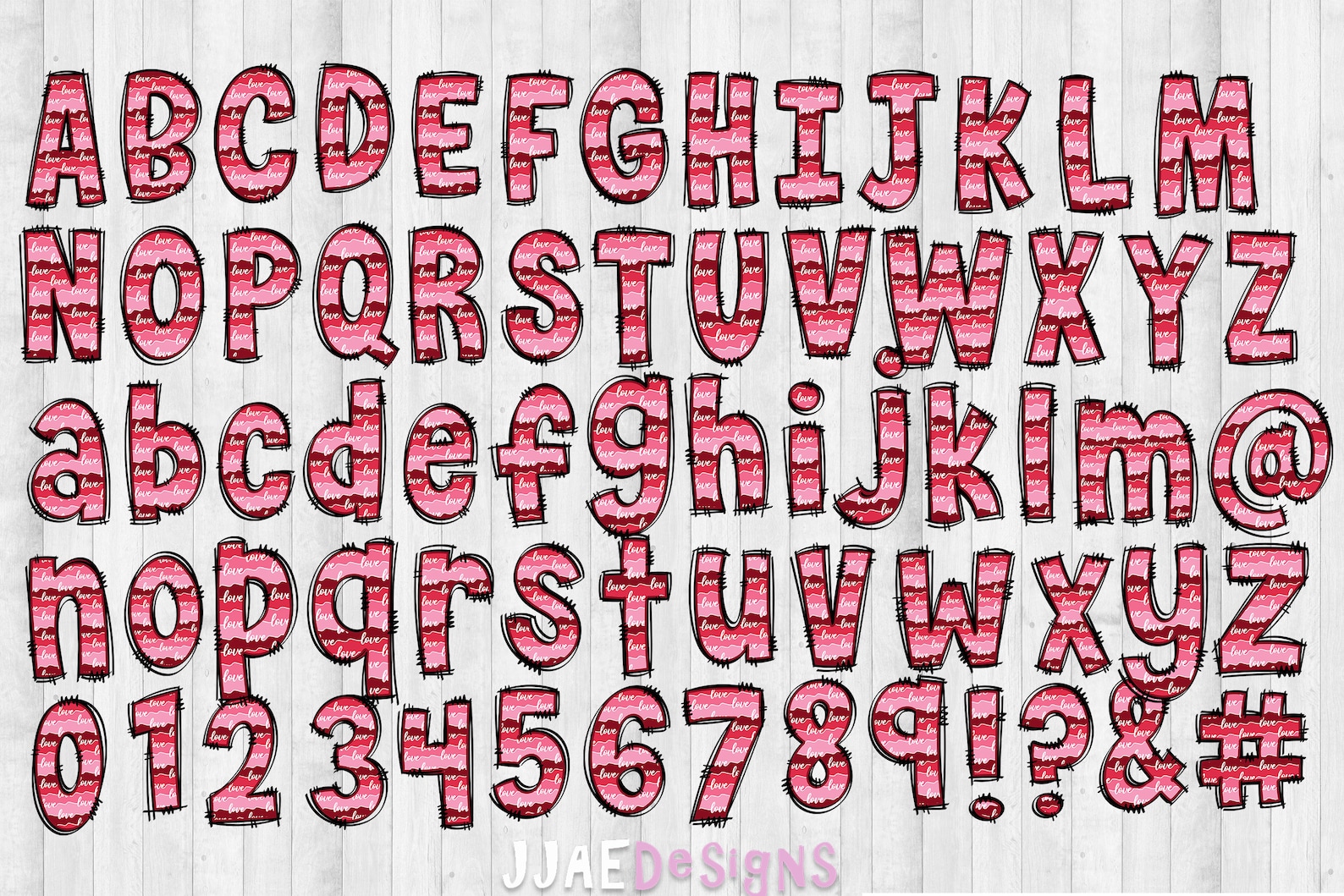 Valentine Doodle Letters Hearts Alphabet Letters Love PNG - Etsy