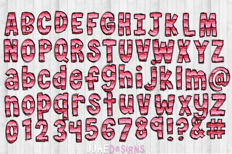 Valentine Doodle Letters Hearts Alphabet Letters Love PNG - Etsy