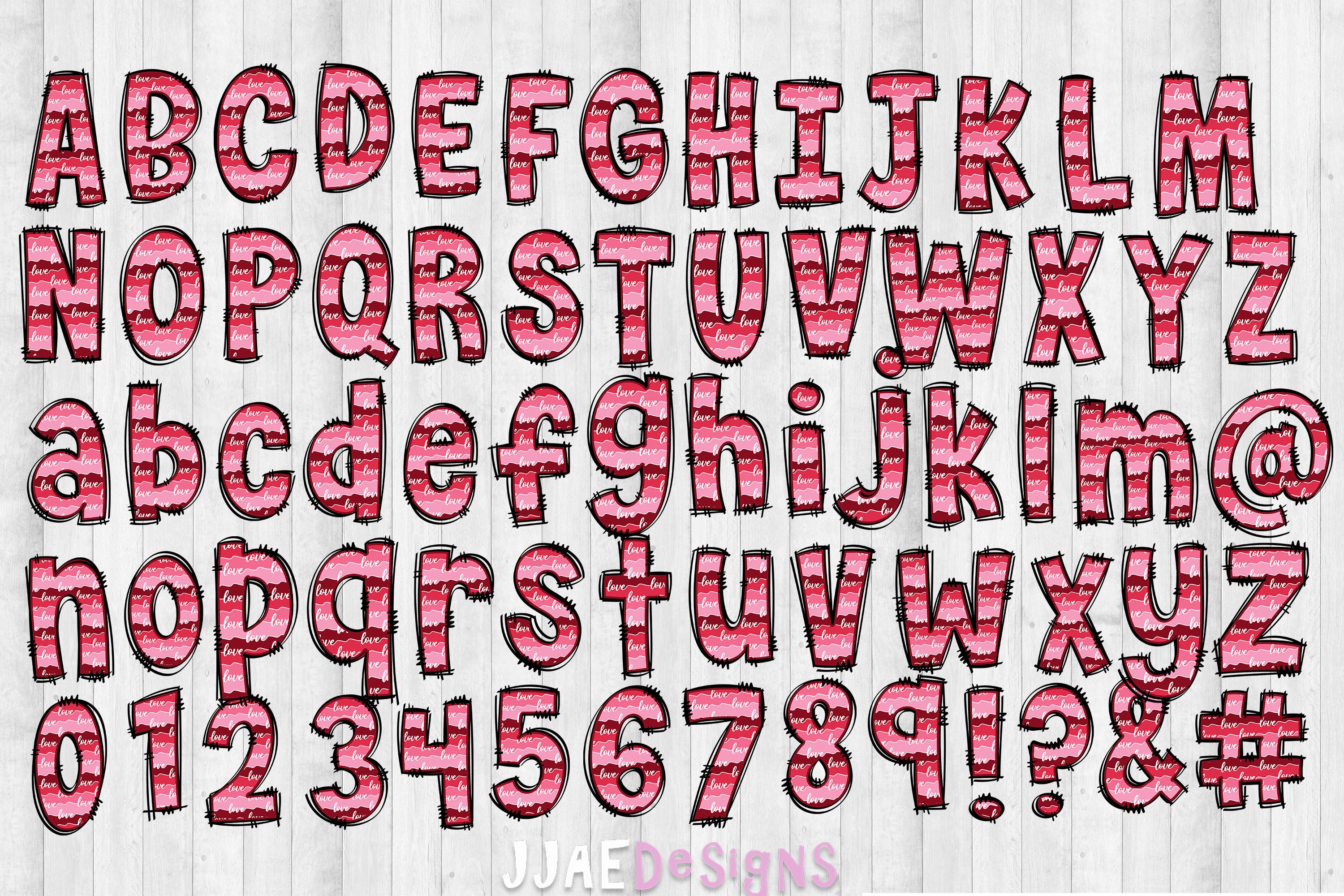 Valentine Doodle Letters Hearts Alphabet Letters Love PNG - Etsy