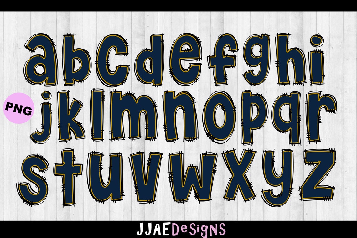 Navy Blue & Gold Alphabet PNG Letters Doodle Letters PNG - Etsy