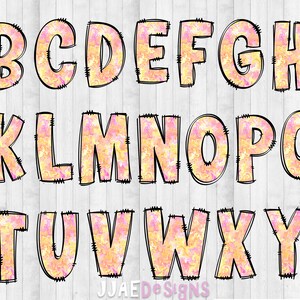 Pastel Doodle Font, Pink and Orange Doodle Alphabet Bundle, Swirl ...