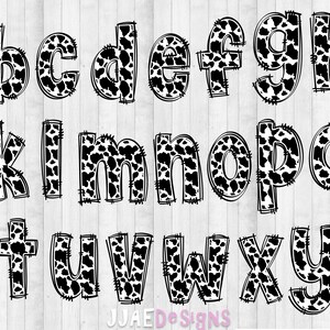 Cow Hide Doodle Font Cowhide Doodle Letters, Cow Print Pattern Doodle ...