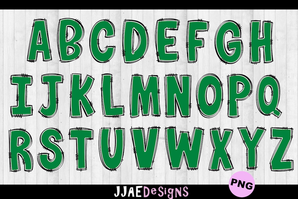 Green PNG Letters, Doodle Green Alphabet, PNG Doodle Letters Set PNG ...