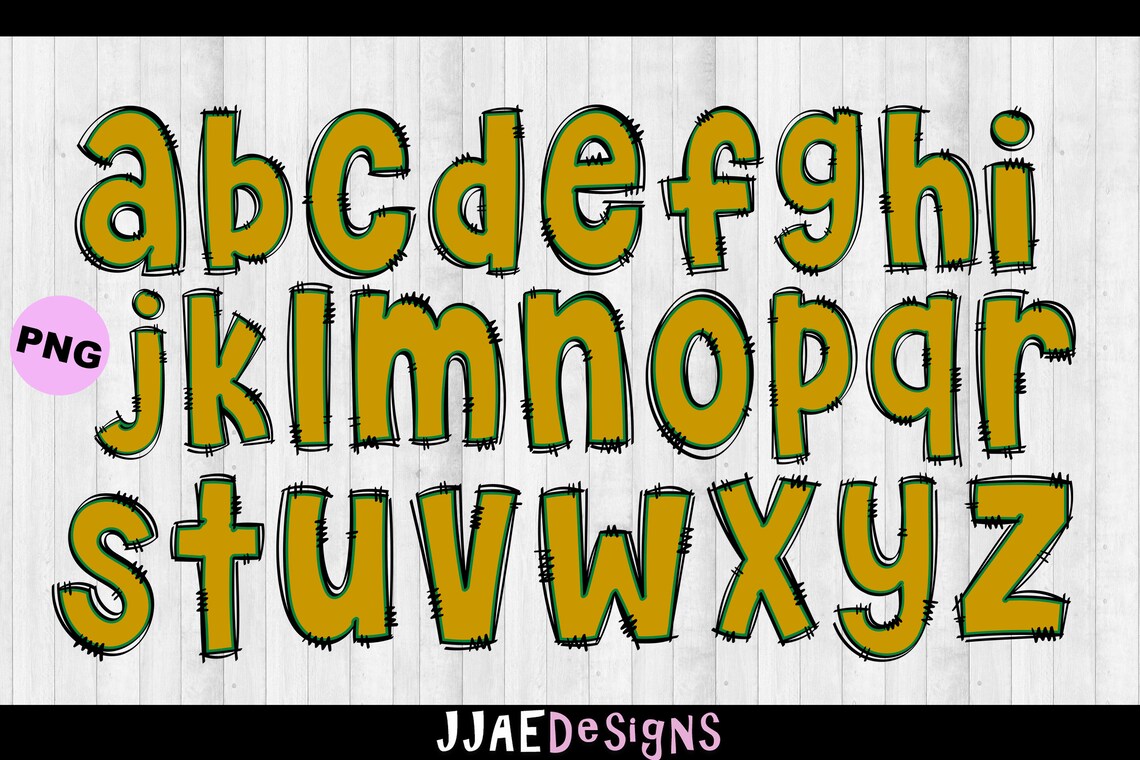 Green & Gold Alphabet PNG Letters Doodle Letters PNG Letters - Etsy
