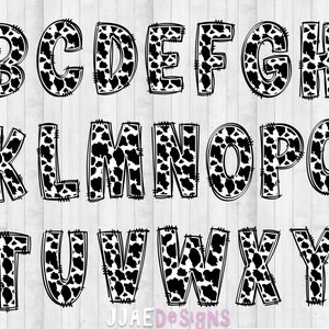 Cow Hide Doodle Font Cowhide Doodle Letters, Cow Print Pattern Doodle ...