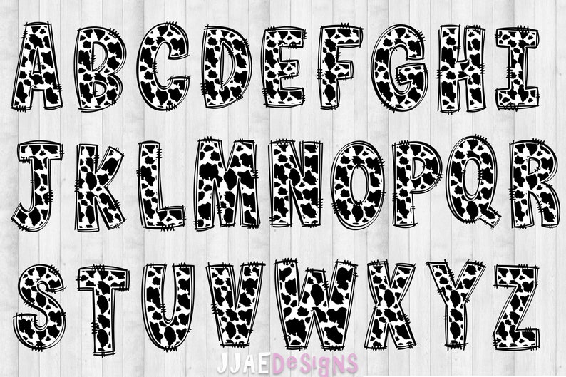 Cow Hide Doodle Font Cowhide Doodle Letters, Cow Print Pattern Doodle ...