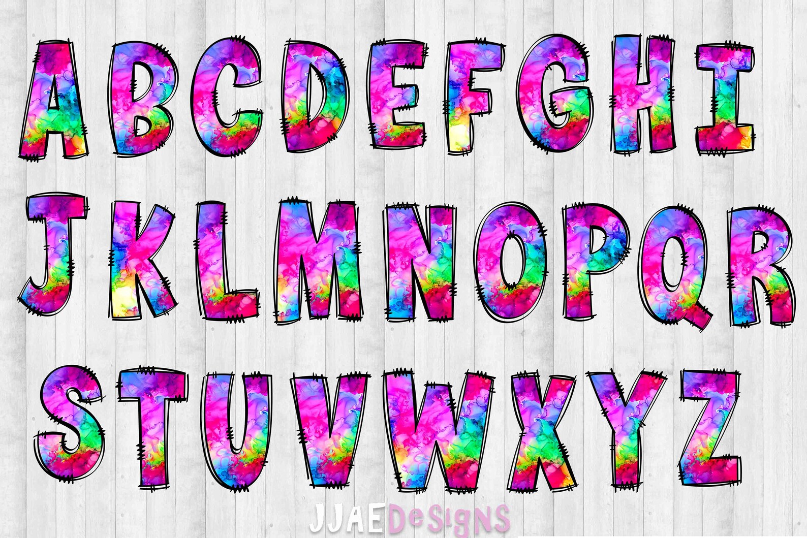 Rainbow Ink Watercolor PNG Letters Doodle Sublimation - Etsy