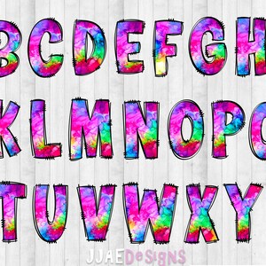 Rainbow Ink Watercolor PNG Letters, Doodle Sublimation Alphabet Bundle ...