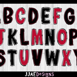 Red & Black Doodle Alphabet PNG Letters, Doodle Letters PNG Letters ...