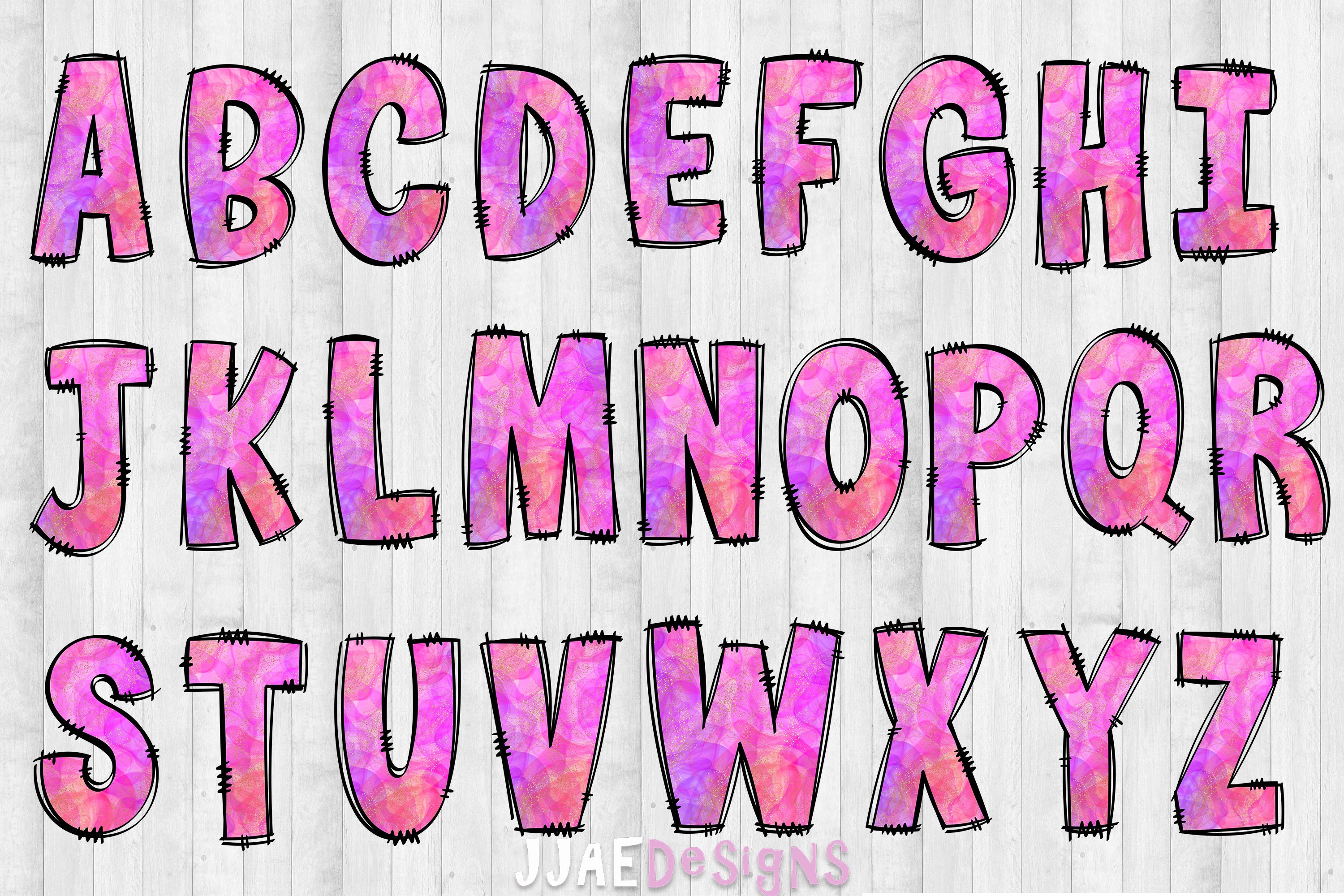 Watercolor PNG Letters, Pink Purple Doodle Sublimation Alphabet, Pink ...