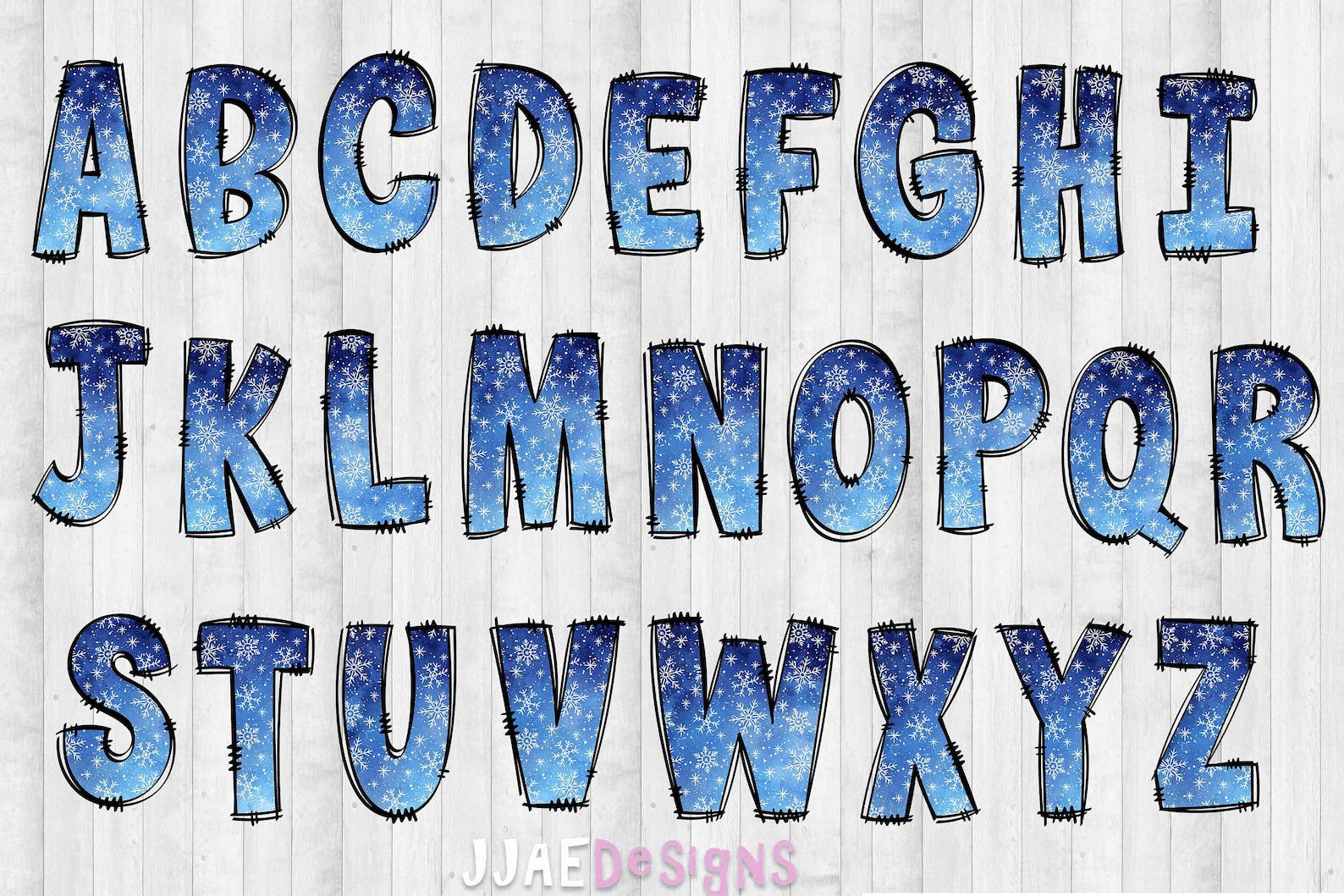 Christmas Alphabet PNG Letters Winter Snowflake Doodle - Etsy